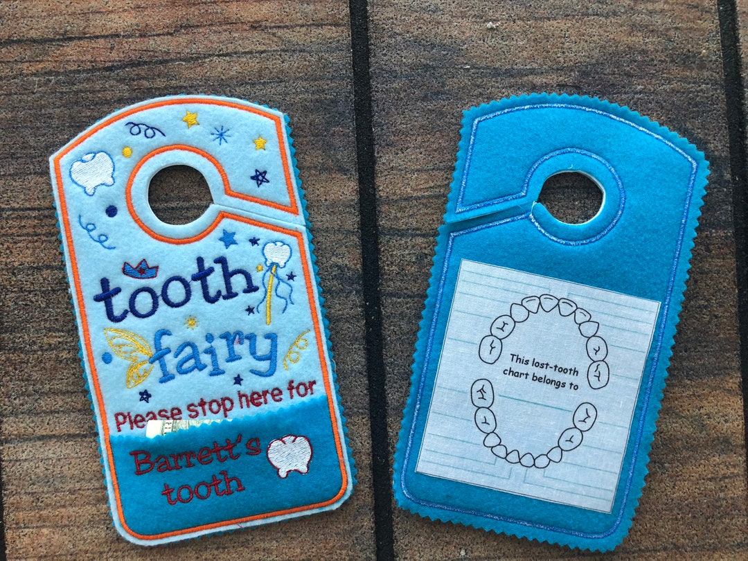 Tooth Fairy Door Hanger Personalized Tooth Pocket With Tooth Chart ...