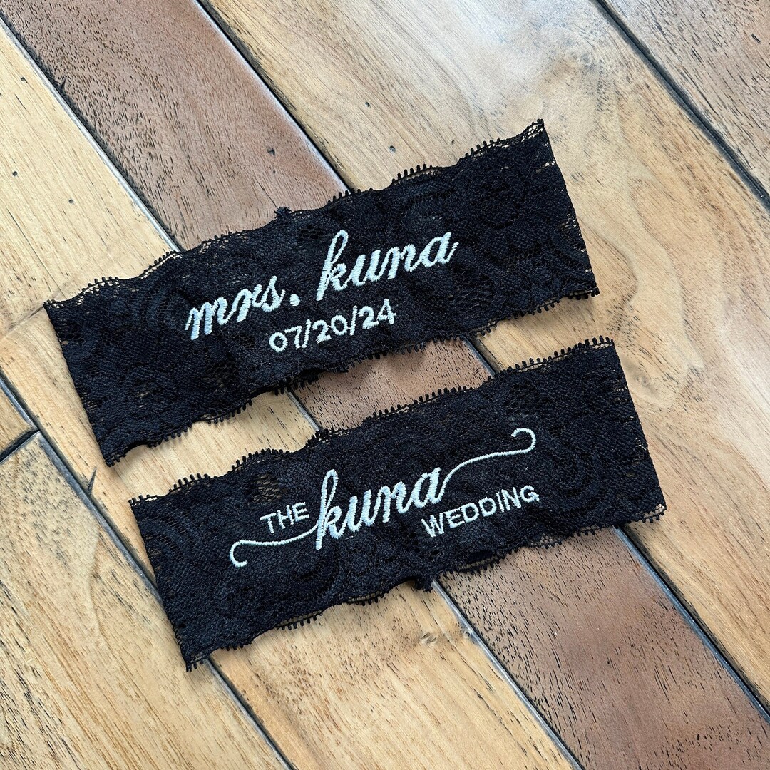 Black Lace Bridal Wedding Garters, Custom Mrs Garter for Bride ...