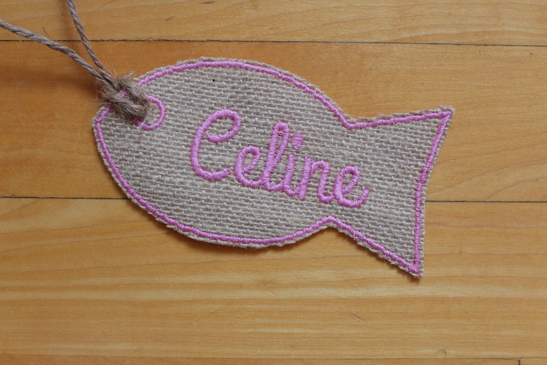 Fish Name Tag, Pet Stocking Burlap Name Tag, Custom Name Patch ...