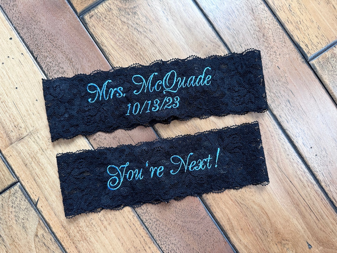 Black Lace Wedding Garters, Bride Garters, Custom Mrs Monogrammed ...