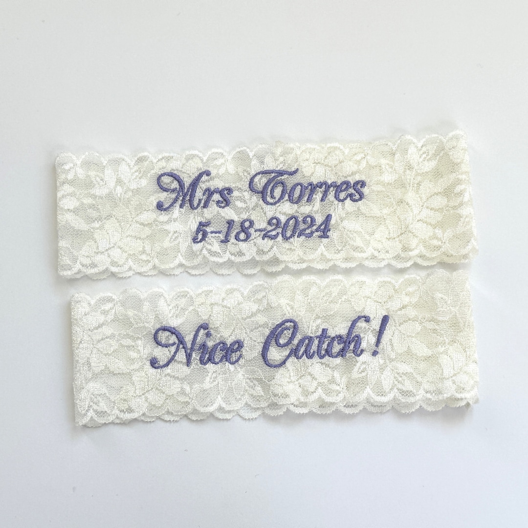 Personalized Ivory Lace Garter for Bride, Embroidered Wedding Garter ...