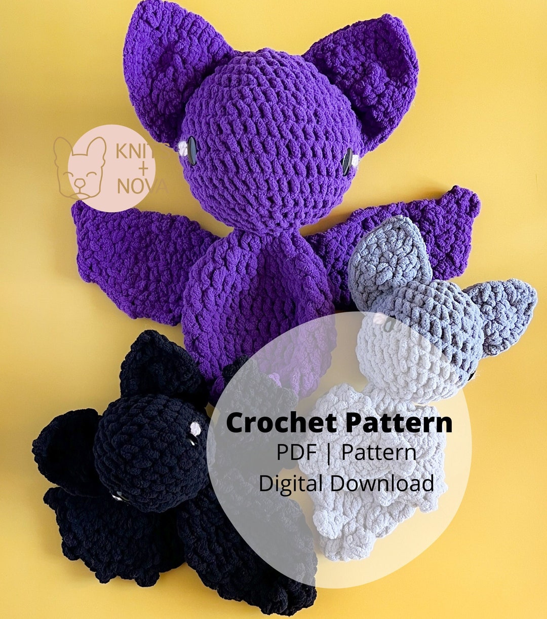 Bitty + Batty Crochet Pattern, Crochet Bat, Halloween , Snuggle Toy ...