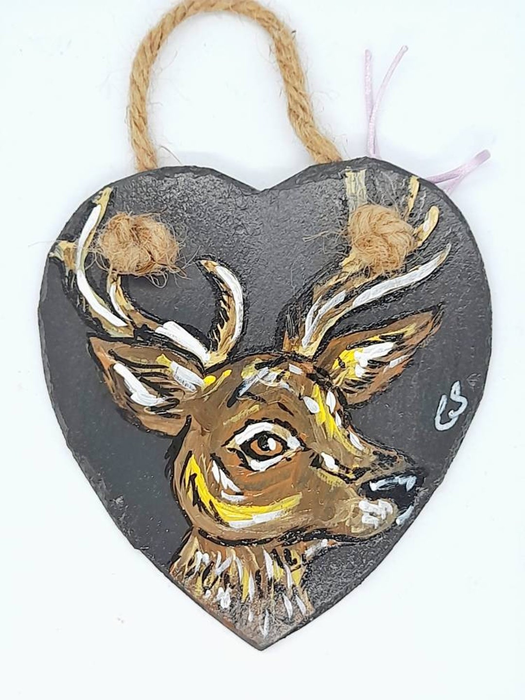 Hand Painted Stag Slate Heart, Stag Painting on Slate, Stag Wall ...