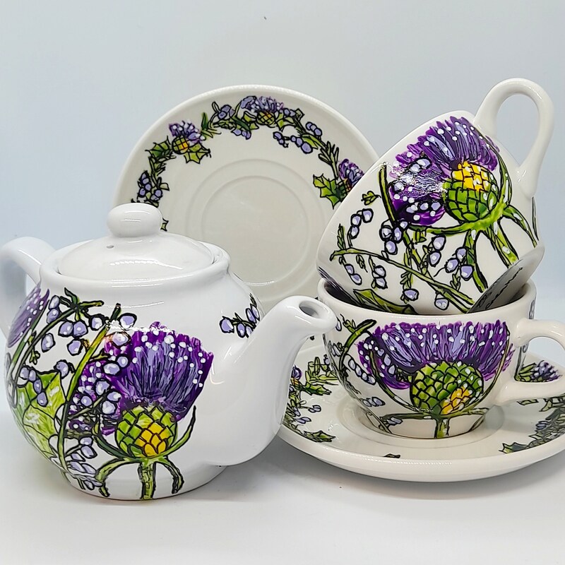 Hand Painted Tea Set - Etsy
