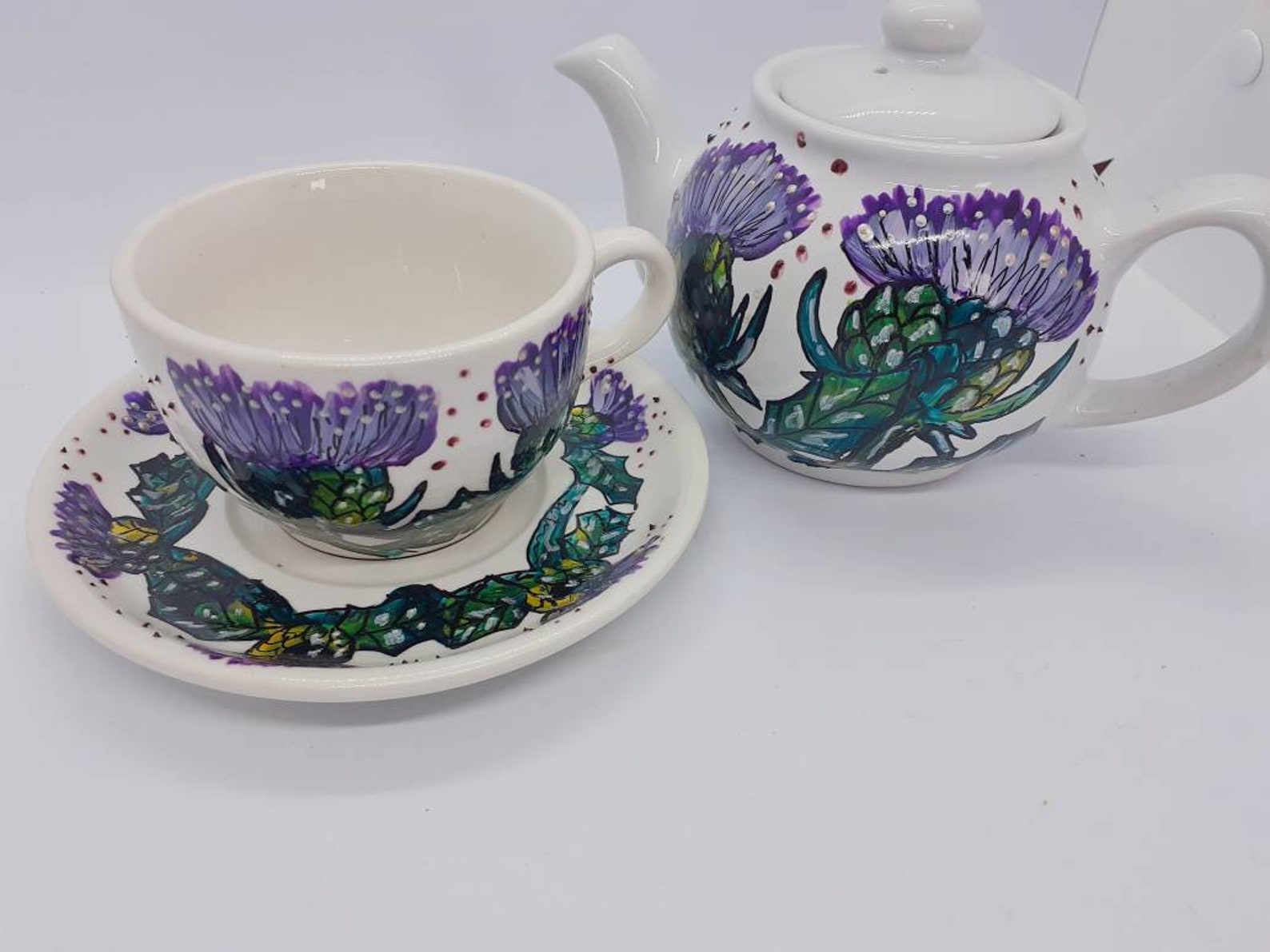 Hand Painted Thistle Tea Set Flower of Scotland Tea Set - Etsy