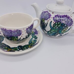 Hand Painted Thistle Tea Set, Flower of Scotland Tea Set, Thistle Tea ...
