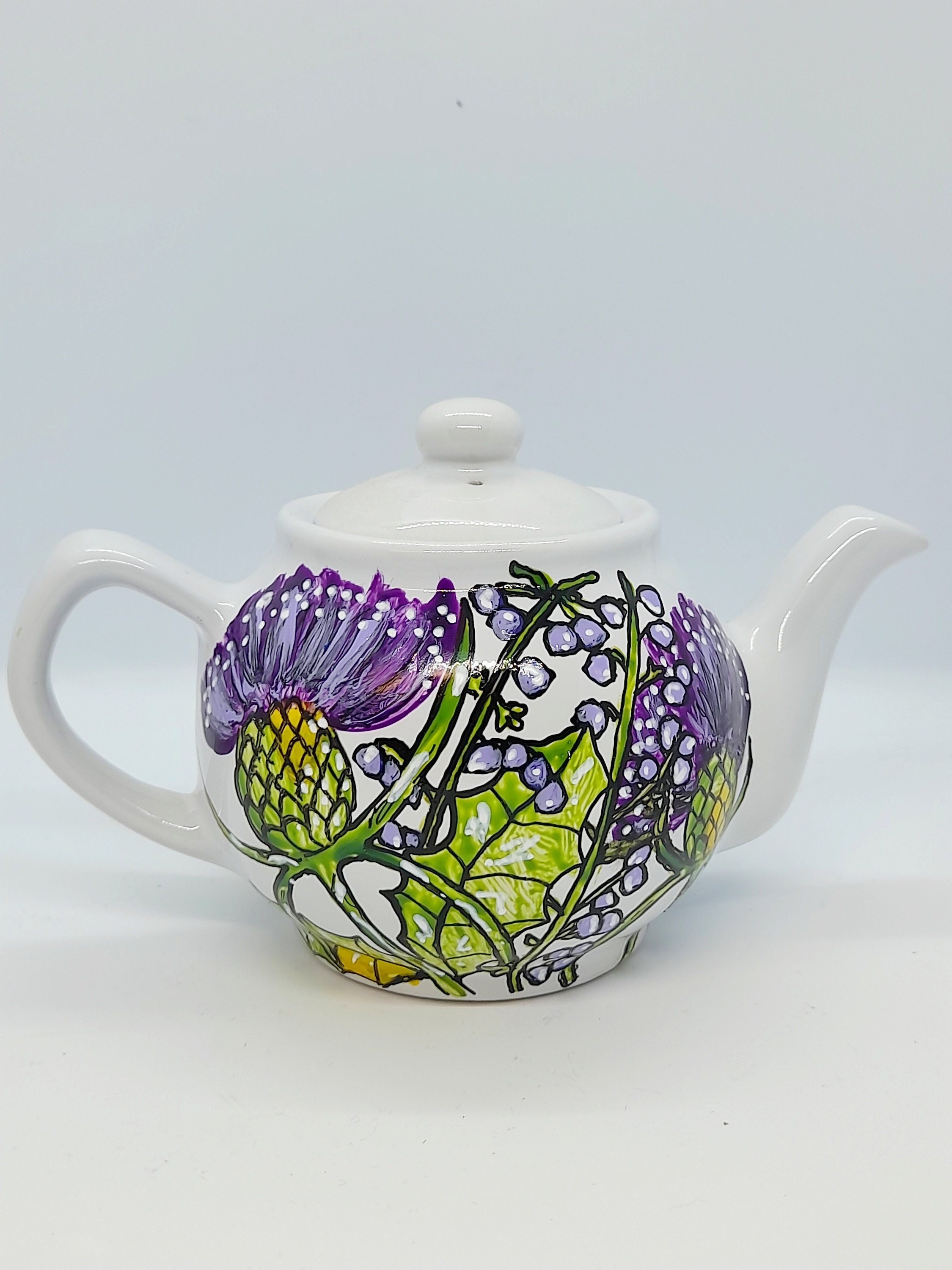 Hand Painted Thistle and Heather Teapot Porcelain Teapot - Etsy