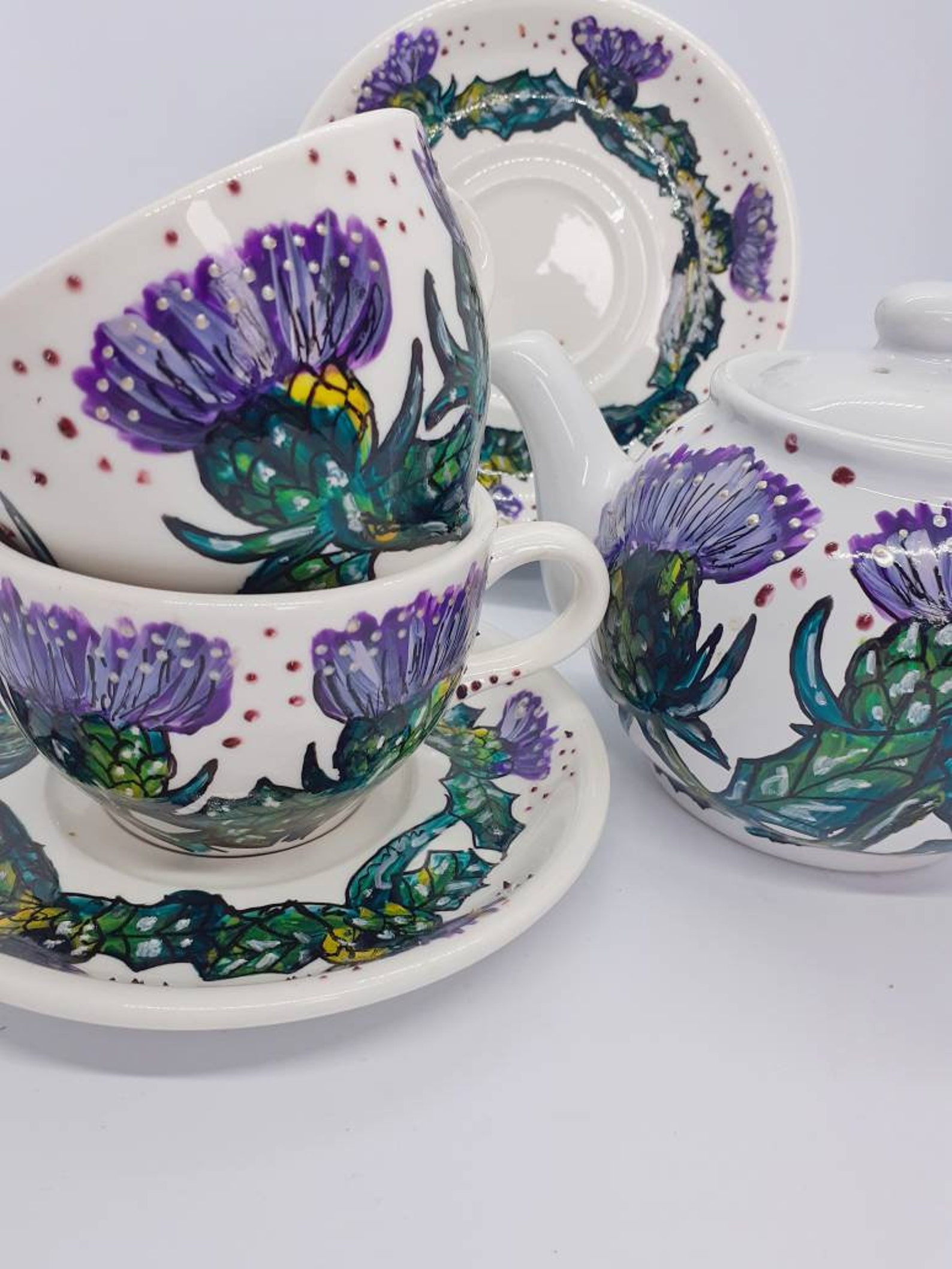 Hand Painted Thistle Tea Set Flower of Scotland Tea Set - Etsy