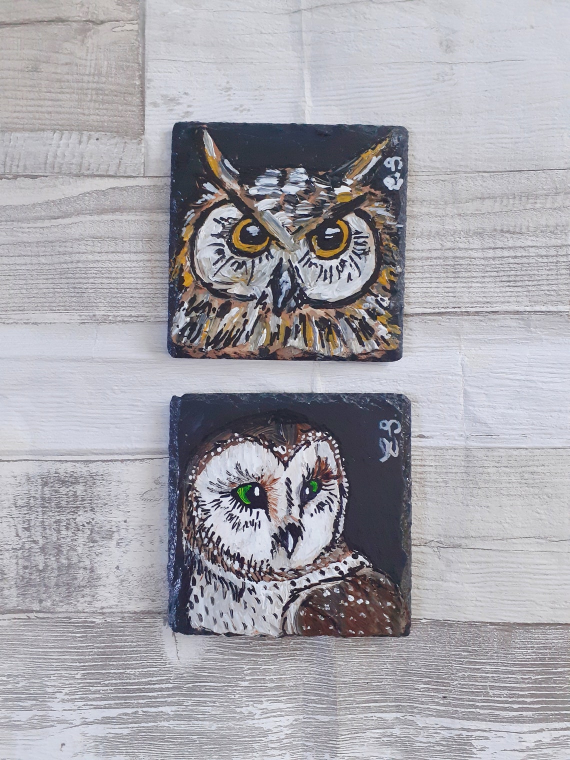 Owl coasters hand painted coasters slate coasters 2pc set | Etsy