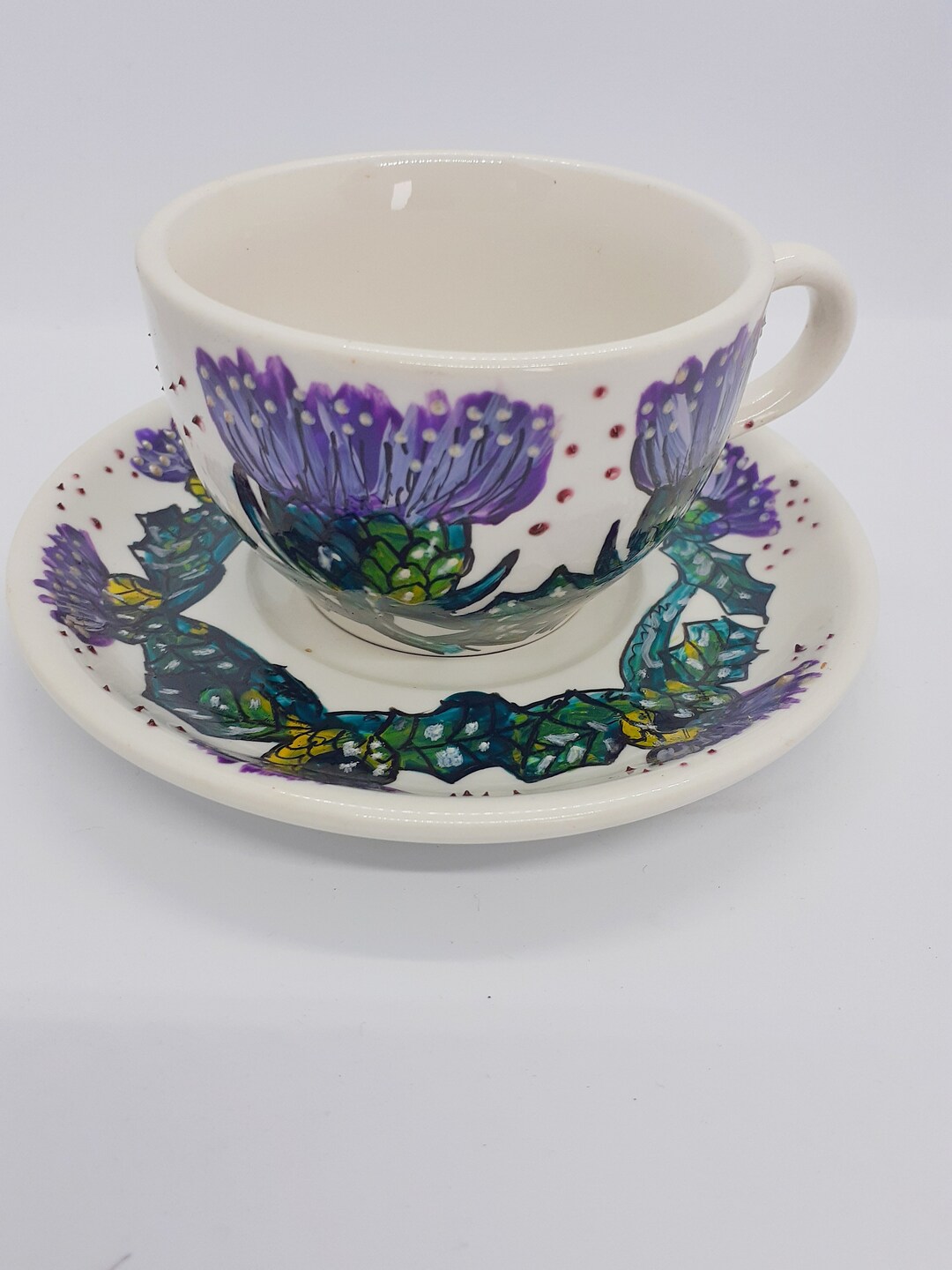 Hand Painted Porcelain Teacup and Saucer, Thistle Cup and Saucer ...