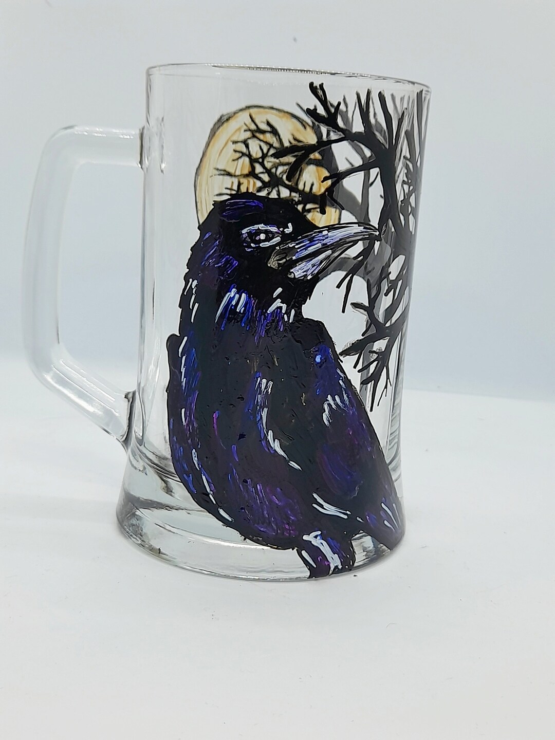 Raven Hand Painted Glass Beer Tankard, Beer Drinkers Gift, Gift for Him ...