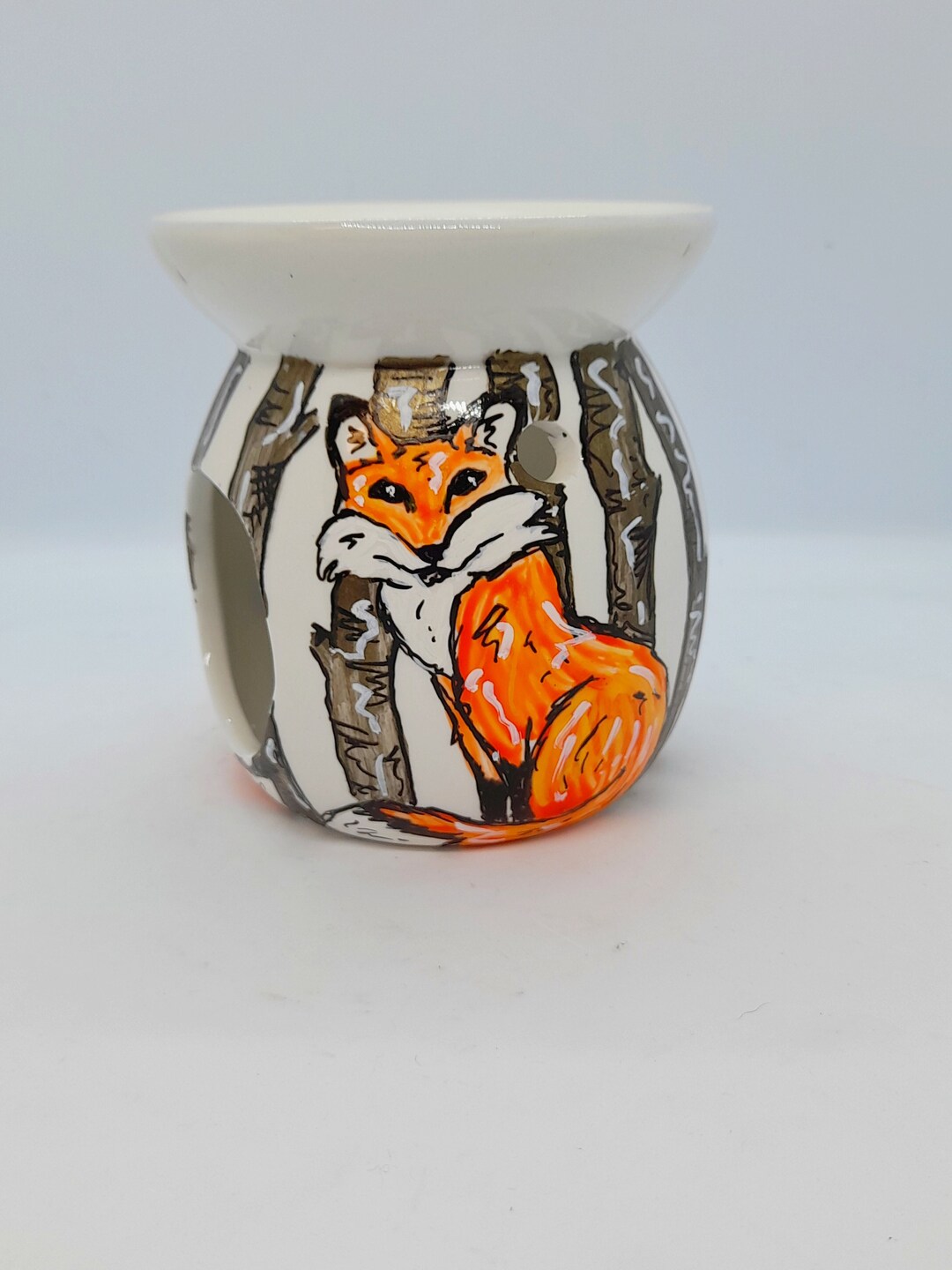 Fox Oil Burner, Fox Wax Warmer, Fox Decor, Hand Painted Ceramic Burner ...