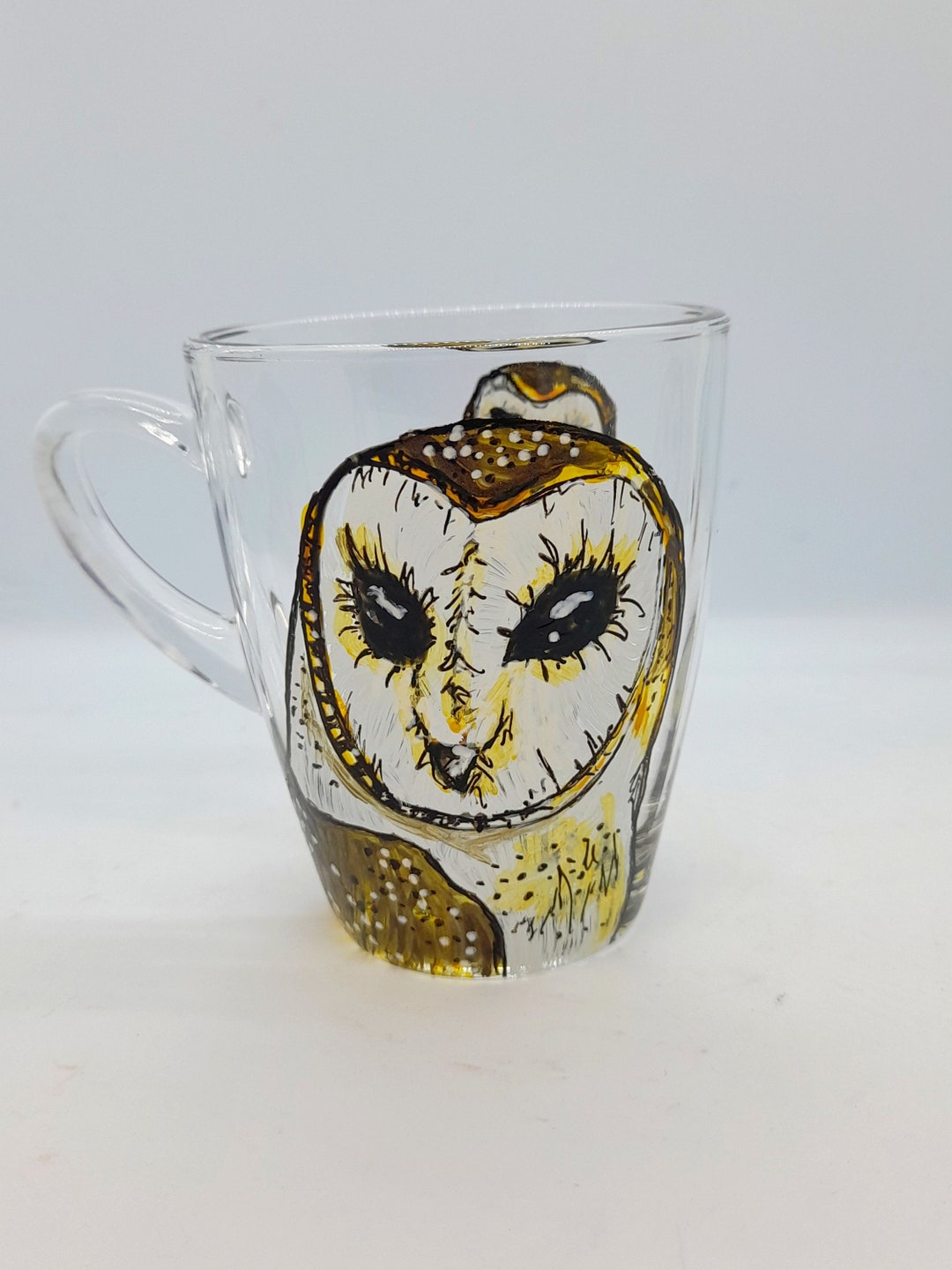 Barn Owl Glass Mug Hand Painted Glass Mug Barn Owl Decor - Etsy