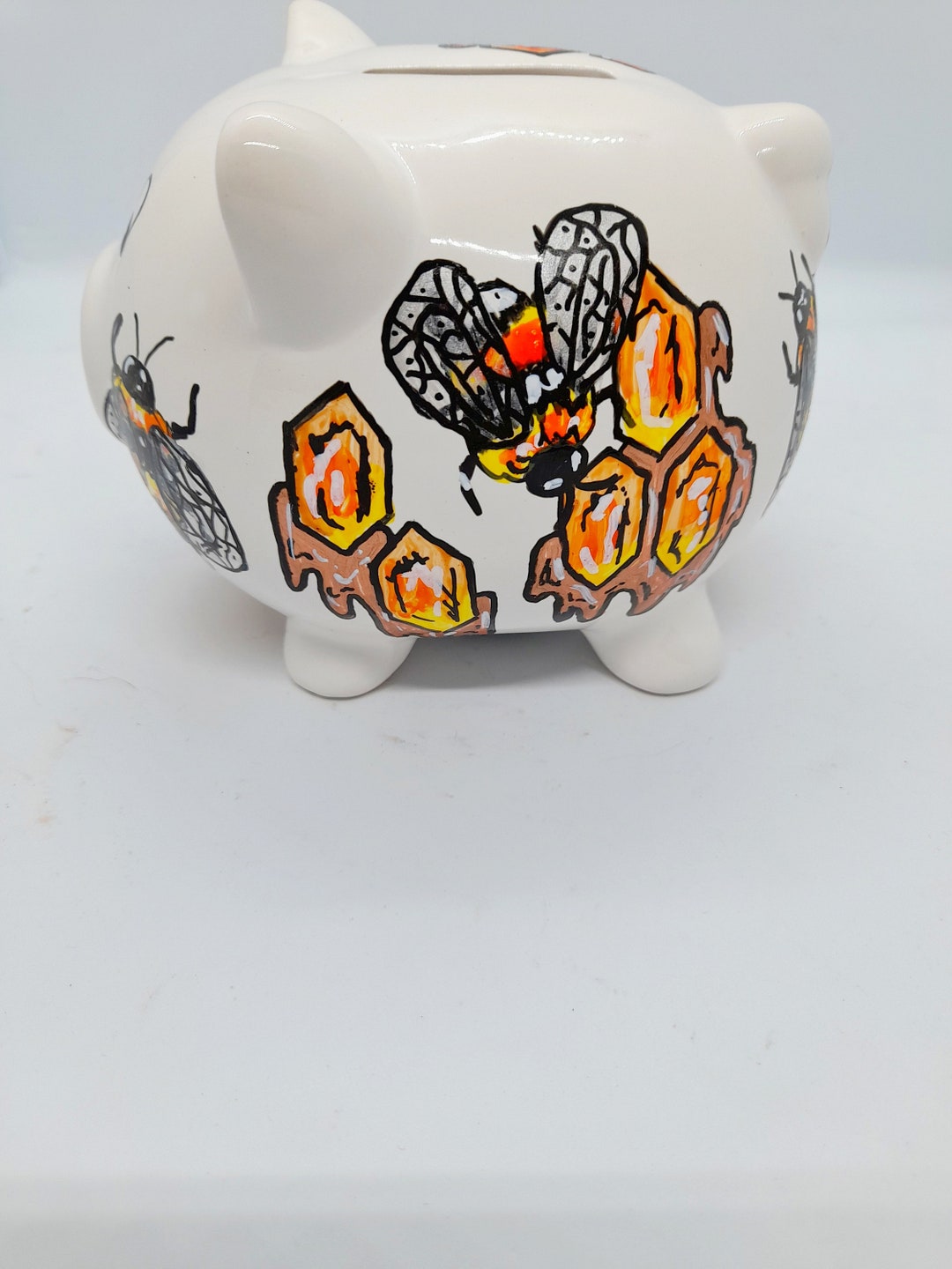 Honey Bee Piggy Bank, Hand Painted Ceramic Piggy, Bee Piggy Bank, Bee ...