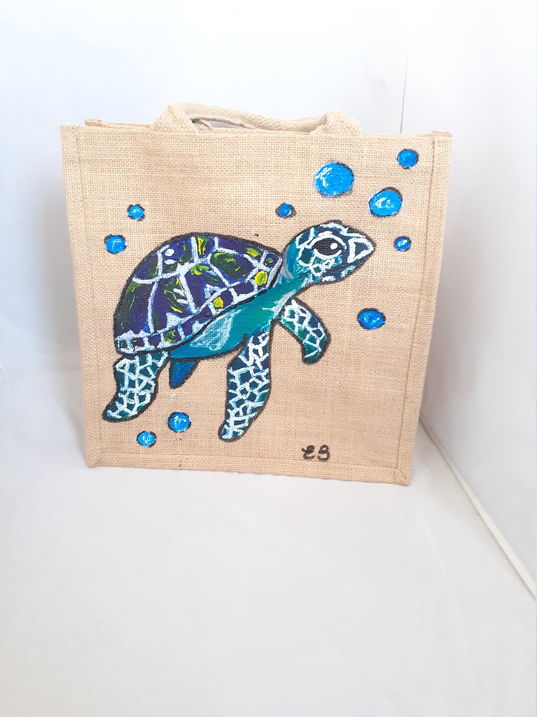 Sea Turtle Hand Painted Jute Bag, Biodegradable Bag, Eco Friendly Bag ...