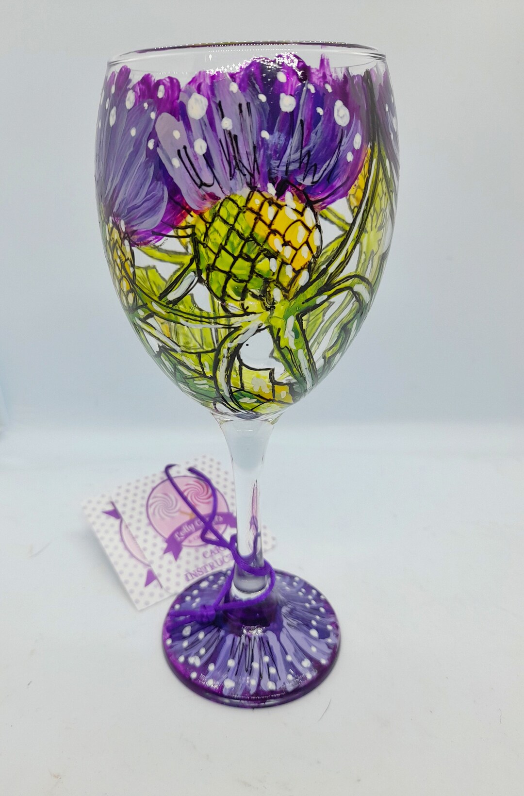 Hand Painted Thistle Wine Glass, Thistle Glass, Hand Painted Wine Glass ...