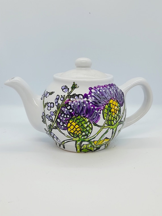 Hand Painted Thistle and Heather Teapot Porcelain Teapot | Etsy