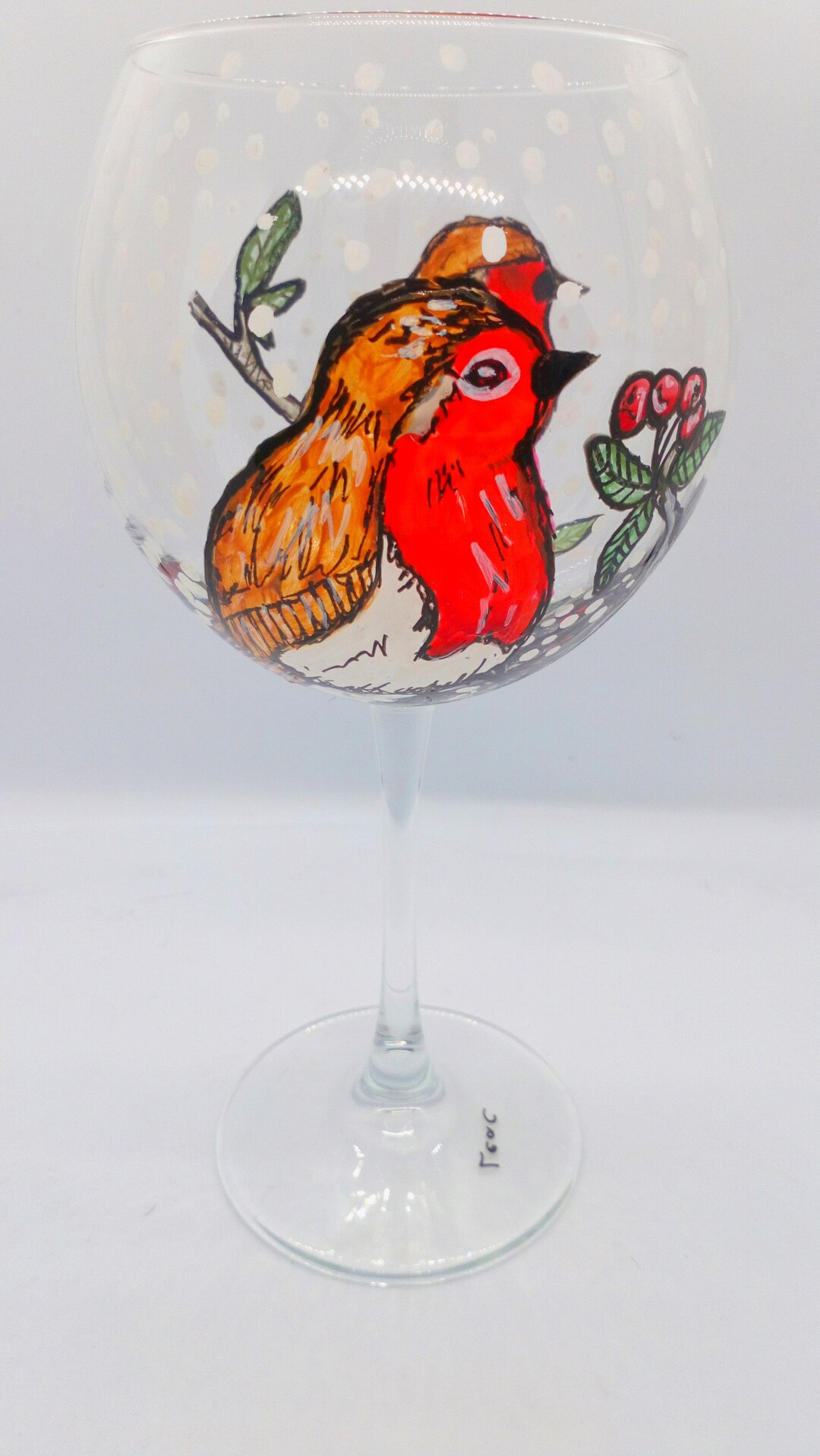 Hand Painted Robin Gin Glass, Festive Gin Glass, Xmas Gift, Robin Gift ...