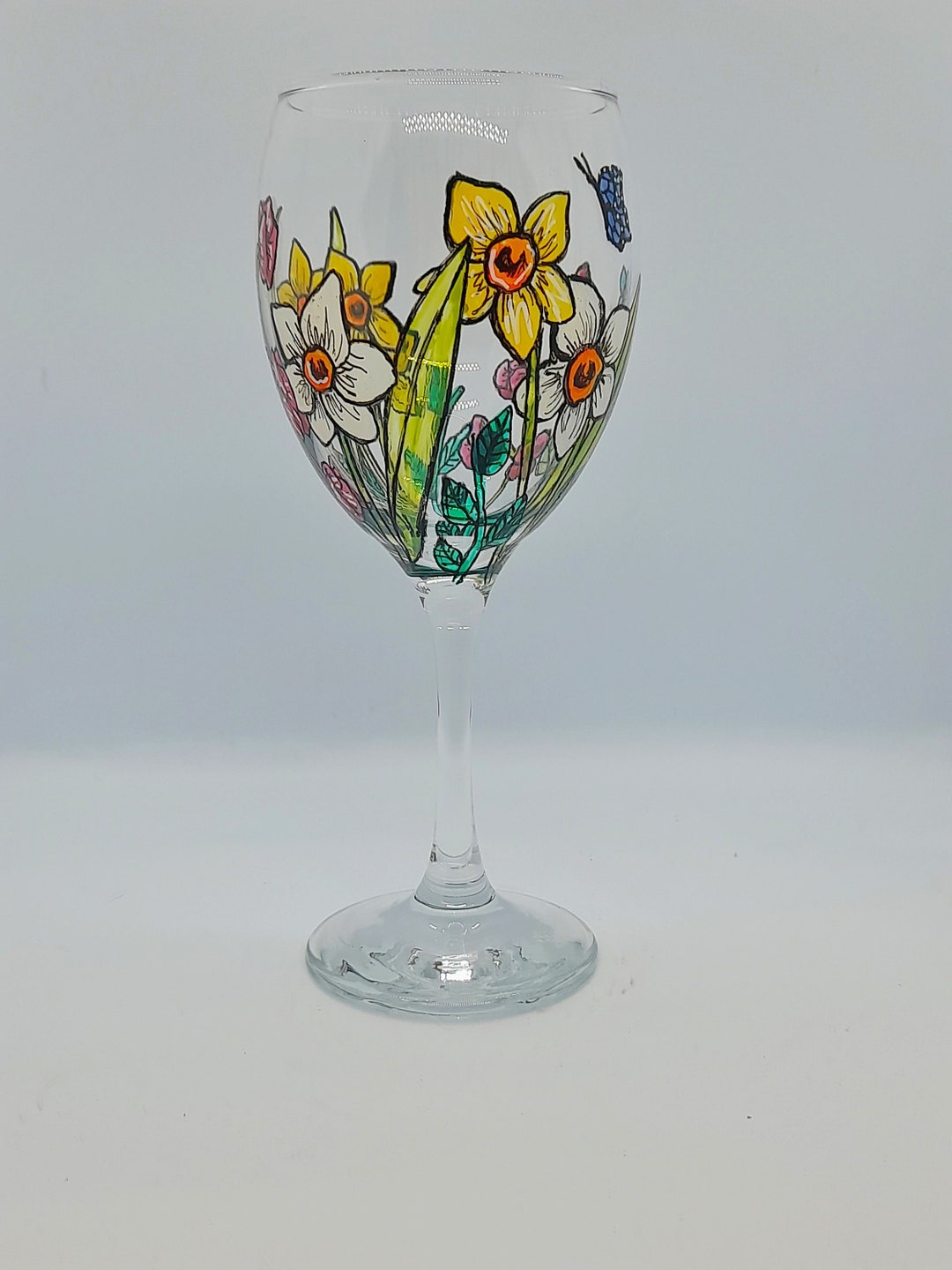 Hand Painted Spring Flowers Wine Glass, Mother's Day Gift, Keepsake ...