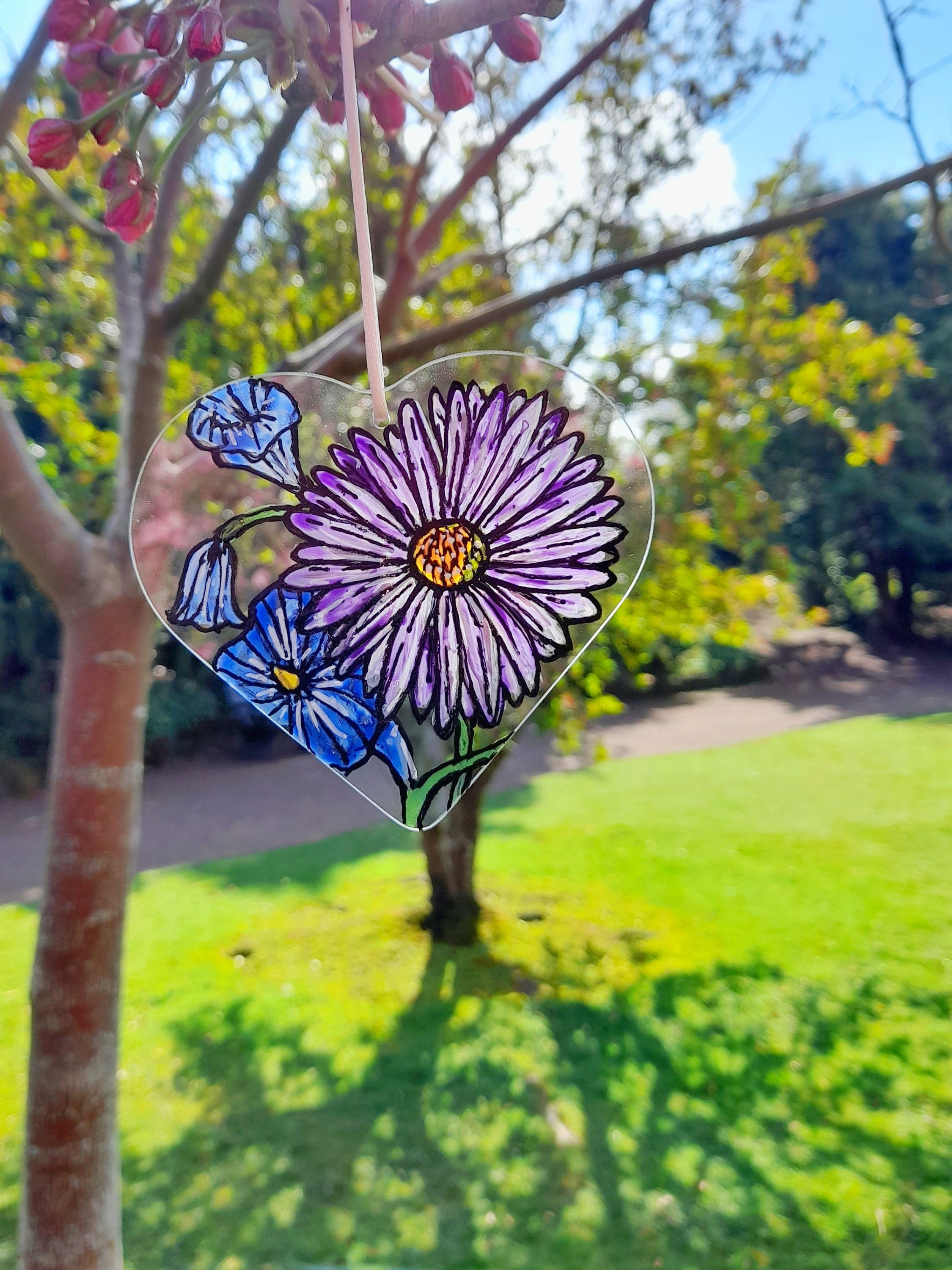 September Birth Flower Sun Catcher,aster and Morning Glory,birth Flower ...