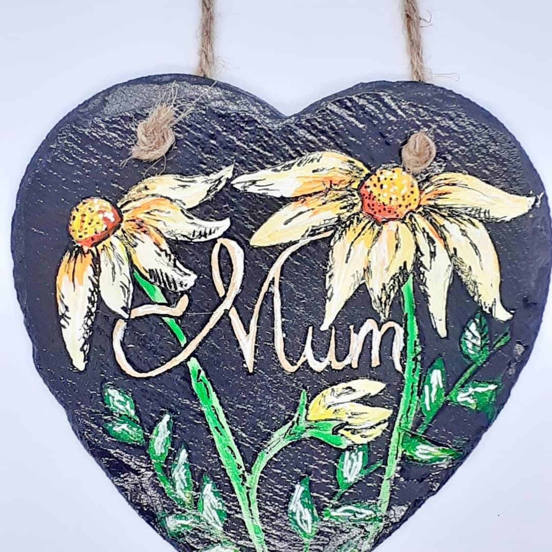Hand Painted Mum Slate Heart, Mother's Day Gift, Daisy Painting ...