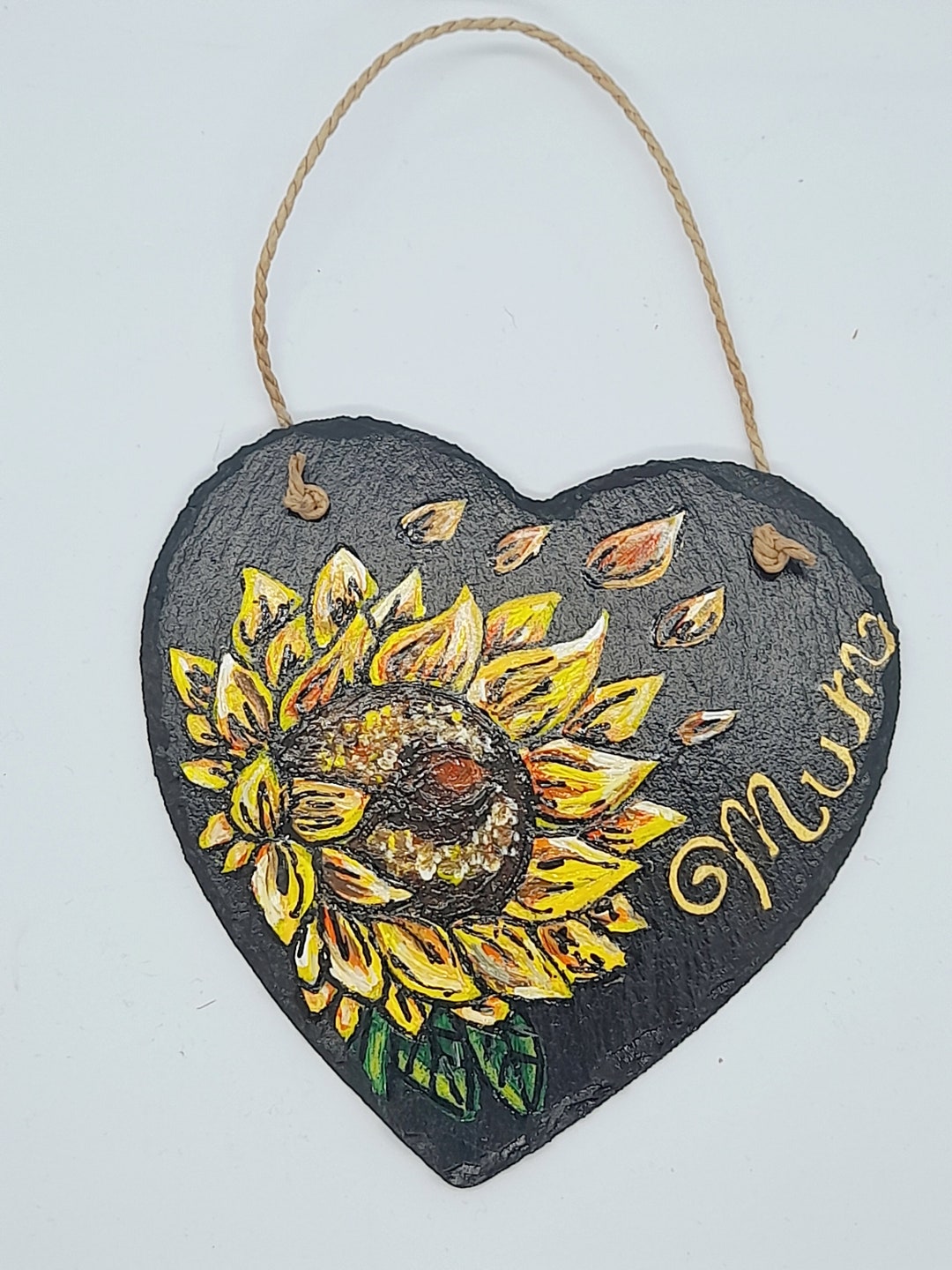Hand Painted Slate Heart Mothers Day Gift, Sunflower Mum Slate Heart ...