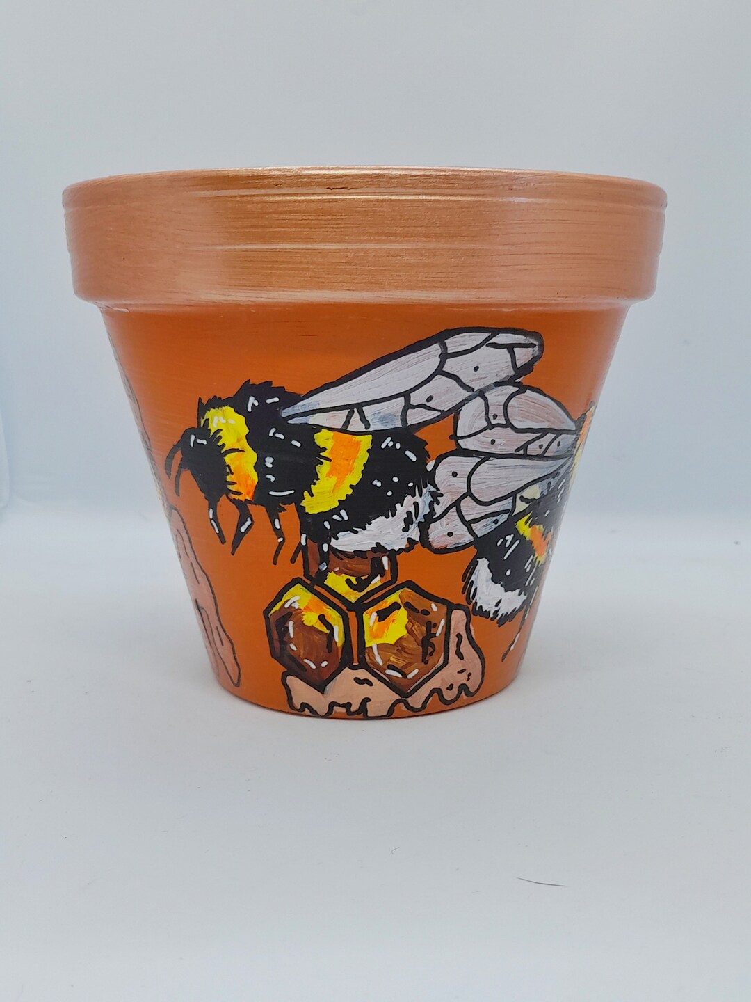 Hand Painted Bee Terracotta Plant Pot, Hand Painted Plant Pots, Bee ...