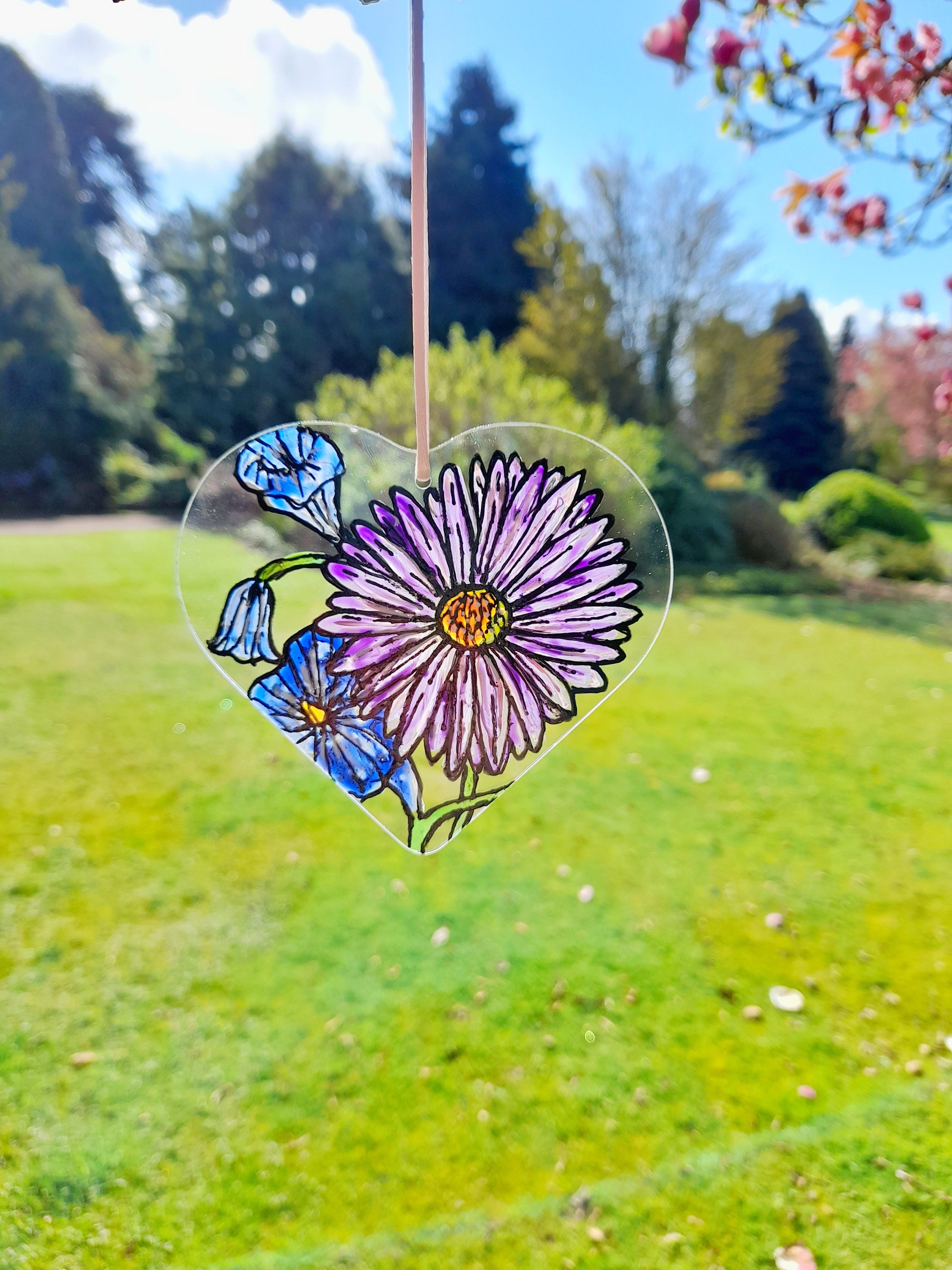 September Birth Flower Sun Catcher,aster and Morning Glory,birth Flower ...