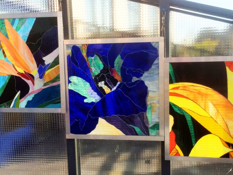 Enzian Flower 52x52 cm Glass Art Mosaic Window panels | Etsy