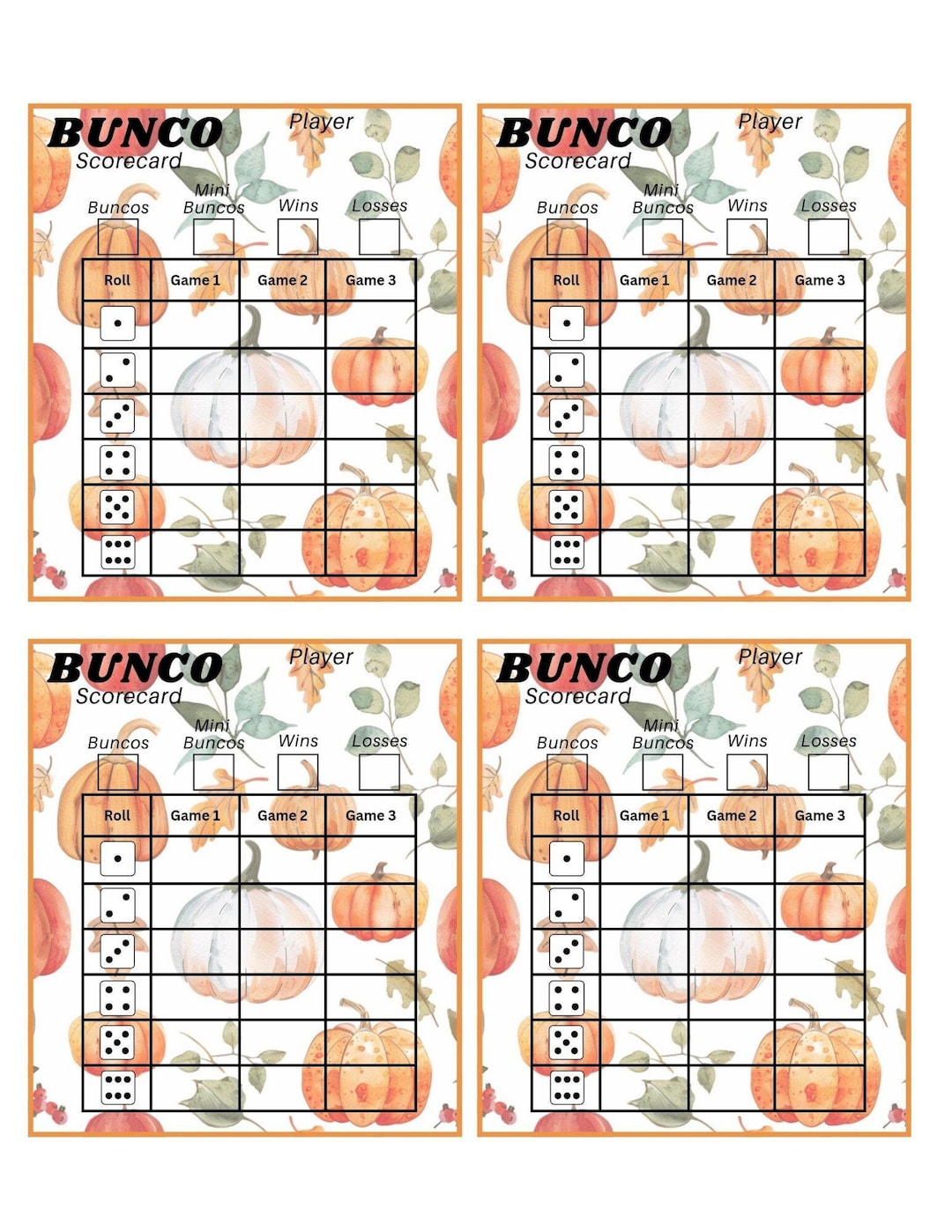 September Fall Bunco Table Tally & Scorecard Printable - Etsy
