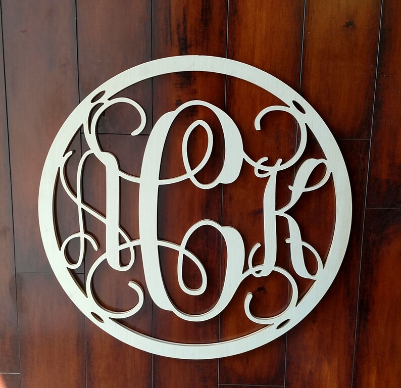Round Wooden Monogram Initials | Etsy
