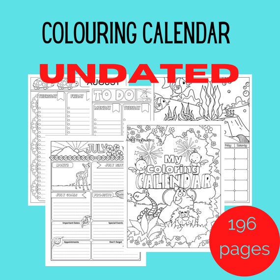 Printable Coloring Calendar 12 Month Calendar UNDATED - Etsy