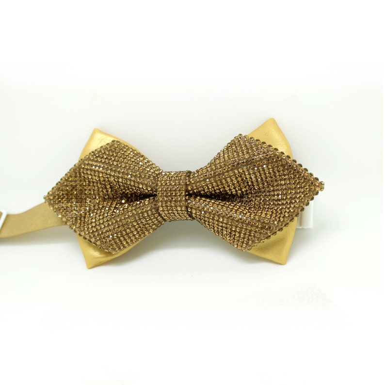 Gold Crystal Bow Tie Metallic Gold Bow Tie Black Rhinestones - Etsy