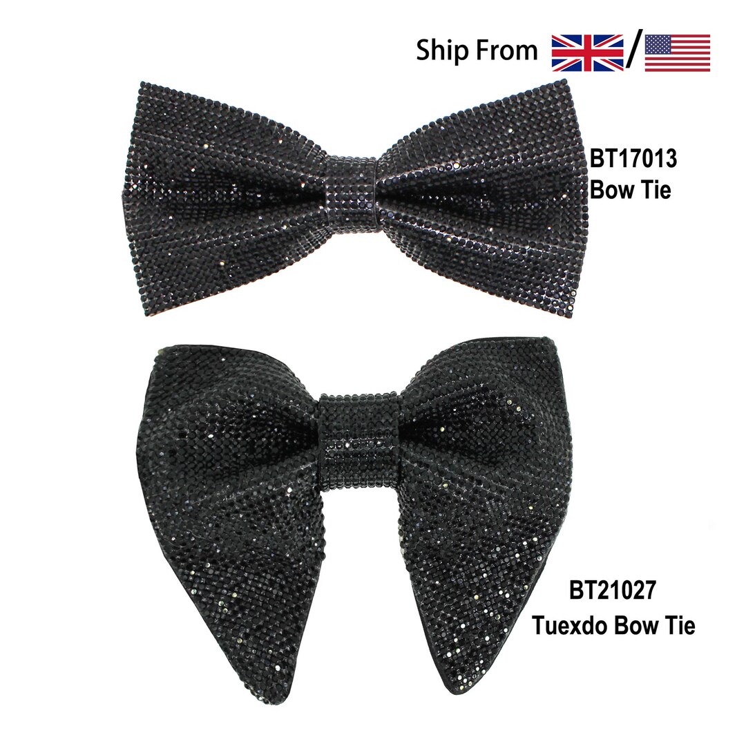 Black Crystal Bow Tie | Black Rhinestones Bow Tie and Pocket Square ...