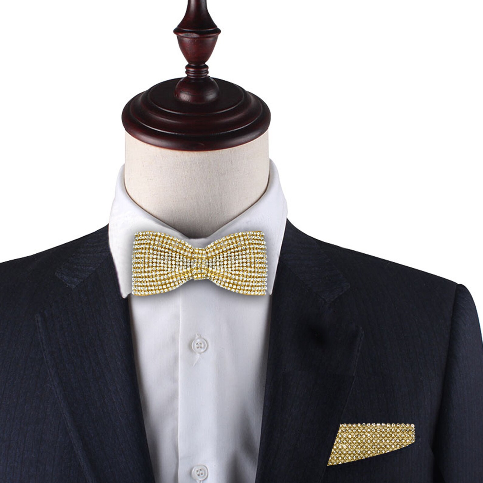 Gold Bow Tie With Rhinestones Gold Pre Tied Bow Tie for Men - Etsy