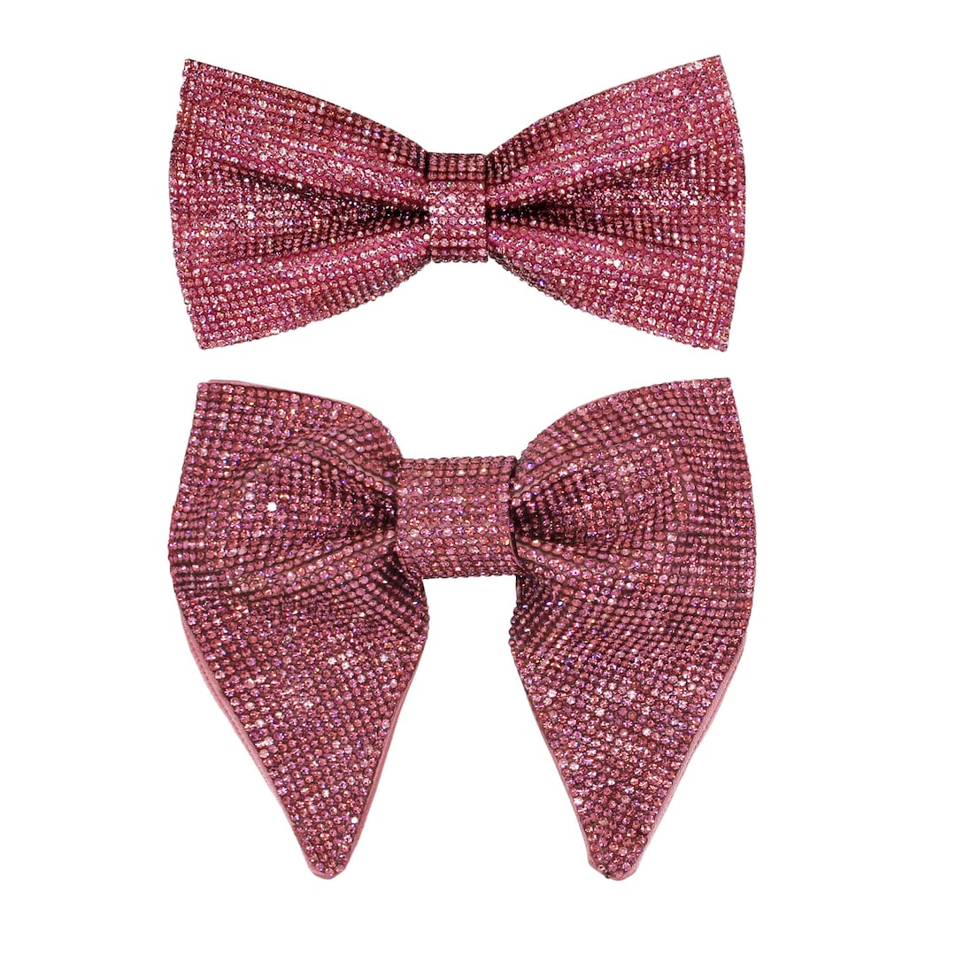 Pink Crystal Bow Tie| Pink Tuxedo Bow Tie With Rhinestones| Pink ...