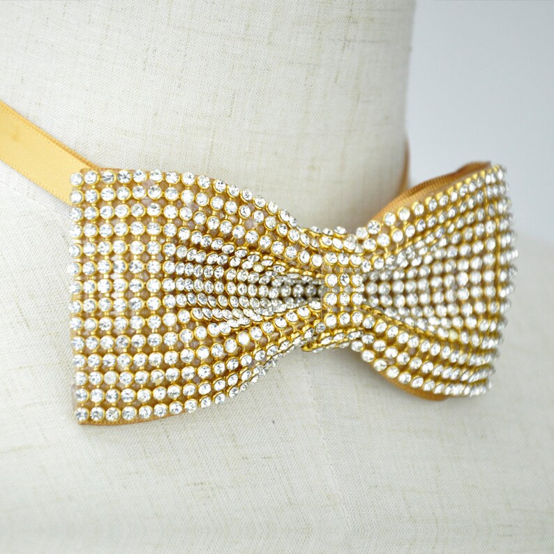 Gold Bow Tie With Rhinestones Gold Pre Tied Bow Tie for Men - Etsy