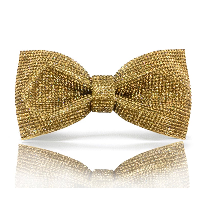 Gold Crystal Bow Tie Metallic Gold Bow Tie Black Rhinestones - Etsy