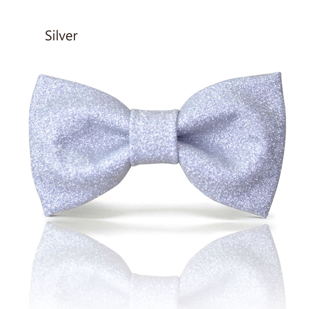 Silver Bow Tie | Silver Glitter Bow Tie and Pocket Square for Men | CK ...