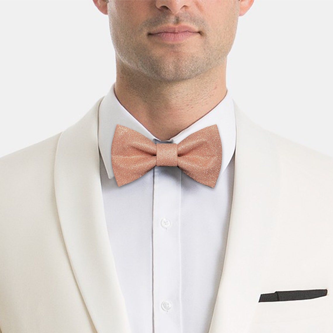 Rose Gold bow tie metallic rose gold glitter per-tied bow | Etsy