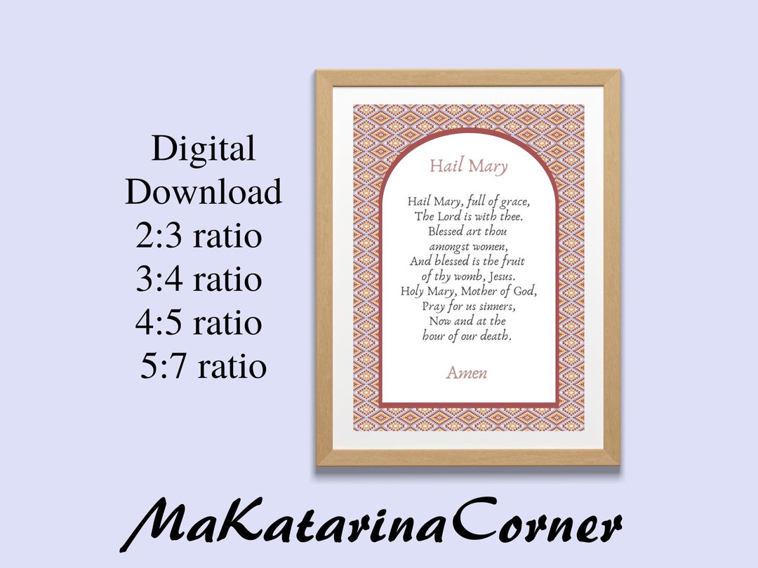 Hail Mary Prayer Print, Mother of God Poster, Christian Wall Decor ...