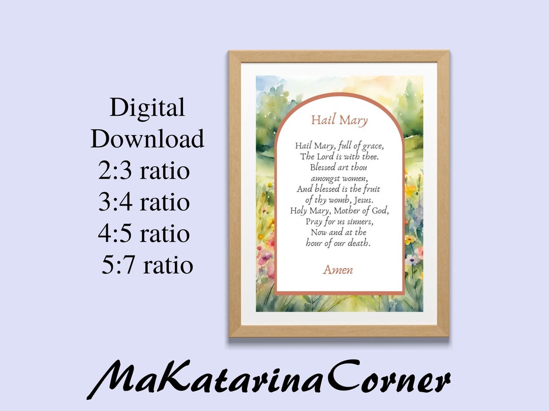 Hail Mary Prayer Print, Virgin Mary Wall Art, Mother of God Poster ...