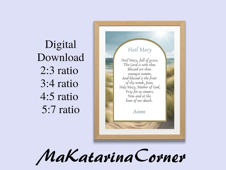 Hail Mary Prayer Print, Virgin Mary Prayer, Mother of God Poster ...