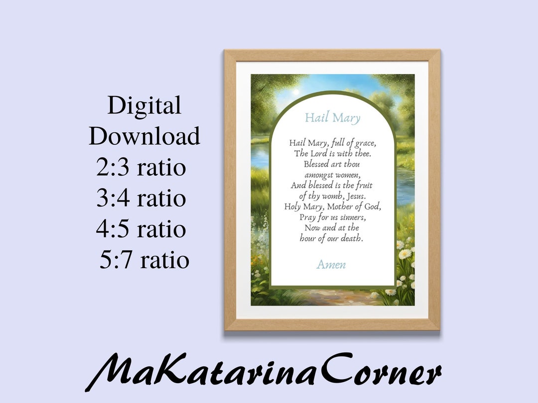 Hail Mary Prayer Print, Virgin Mary Prayer, Mother of God Poster ...