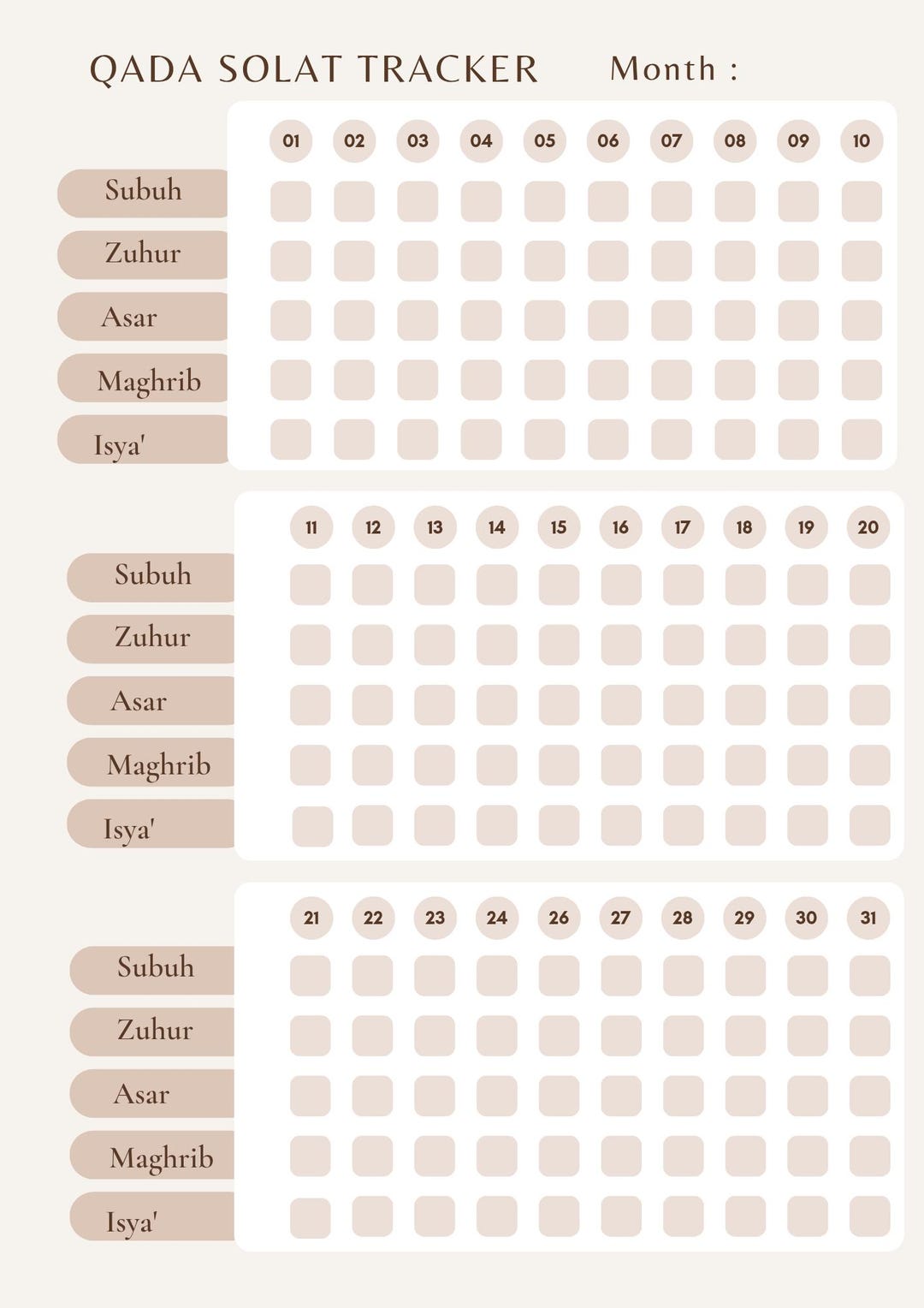 Qada Solat Tracker - Etsy