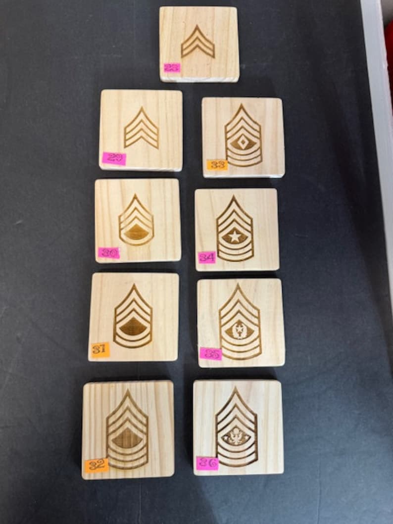Licensed Enlisted Rank US ARMY Coasters, Your Choice of Material 4x4 ...