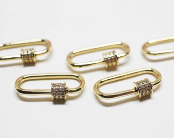 12x17mm 24k Shiny Gold Oval Screw Clasp, CZ Oval Shaped Screw Clasp ...