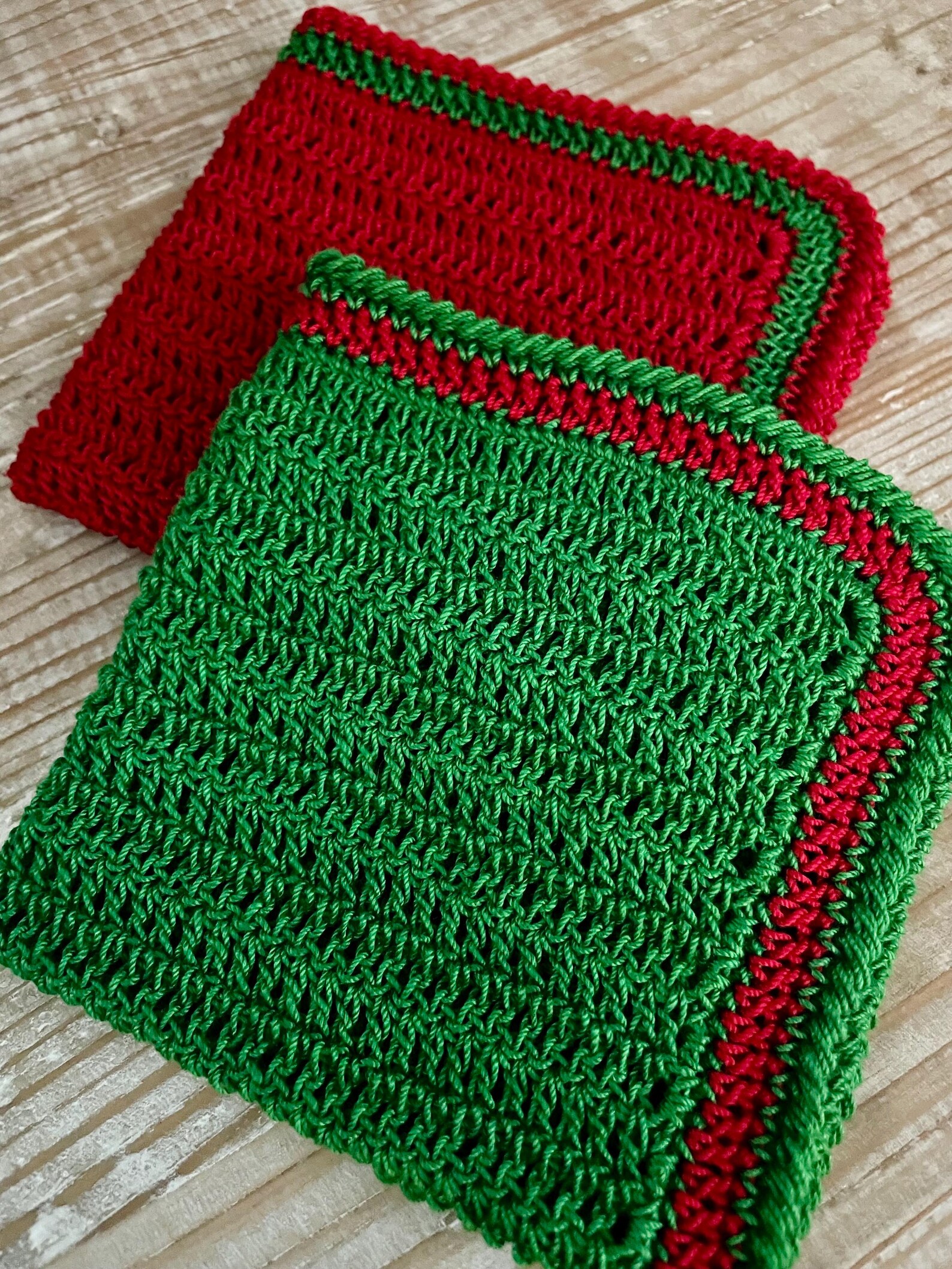 CHRISTMAS / Plain Red & Green Edge Dishcloths / Dish Rags / 100% ...