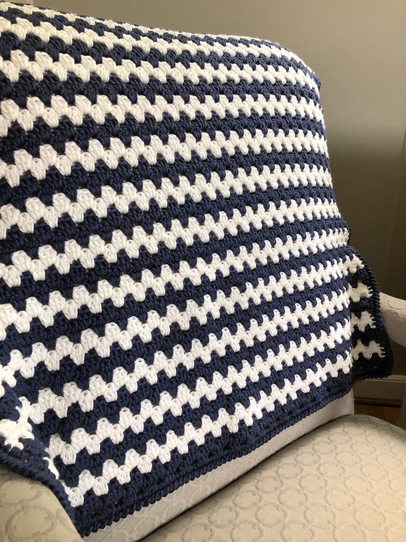 Crochet Navy Baby Blanket / Granny Stripe / Crib / Nursery / Nautical ...