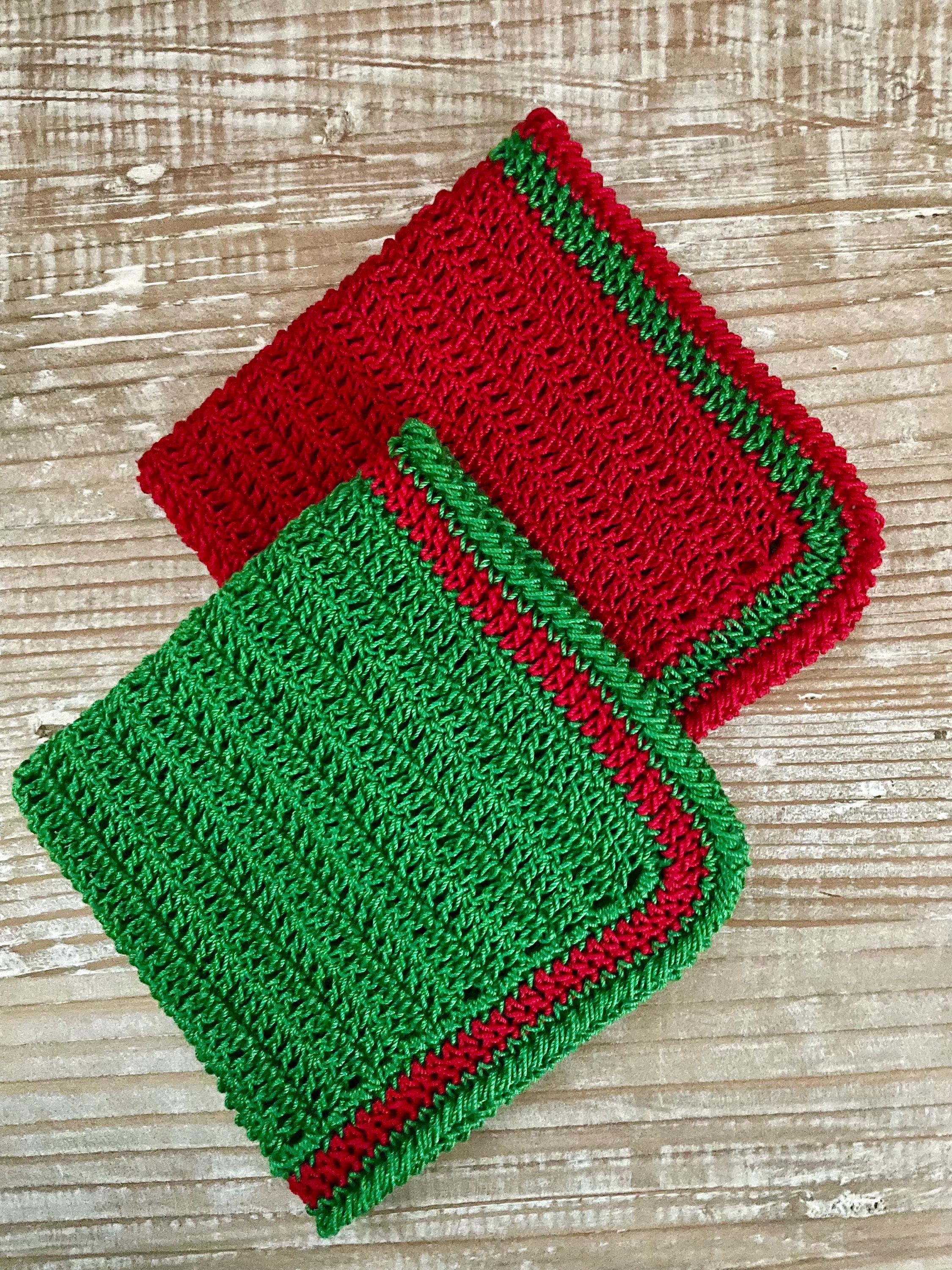 CHRISTMAS / Plain Red & Green Edge Dishcloths / Dish Rags / 100% ...